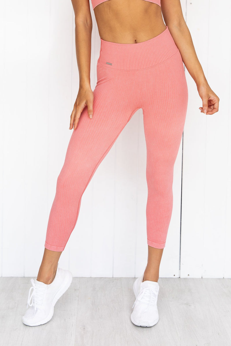Bubblegum Washed Ribbed Seamless 7/8 Tights– PURE DASH